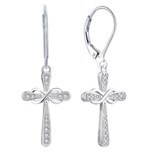 yl cross earrings sterling silver infinity dangle drop earrings cubic zirconia criss leverback jewelry