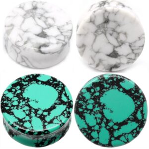 2 pair combo aqua green/teal howlite & white howlite organic stone ear plugs gauges (16mm-5/8 inch)