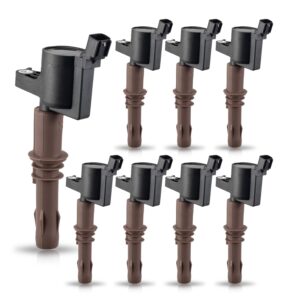 ena set of 8 brown boot ignition coil pack compatible with ford lincoln mustang f150 f250 f350 f450 f550 f650 f750 f53 f59 expedition explorer lobo navigator 4.6 5.4 6.8 replacement for c1659 dg521