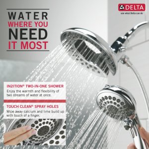 Delta Faucet 5-Spray In2ition 2-in-1 Dual Shower Head with HandHeld Spray, Brushed Nickel Hand Held Shower Head with Hose, Handheld Shower Heads, 1.75 GPM Shower Head, Stainless 58569-SS-PK