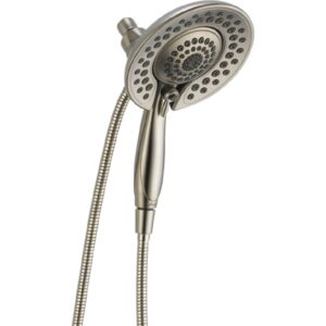 delta faucet 5-spray in2ition 2-in-1 dual shower head with handheld spray, brushed nickel hand held shower head with hose, handheld shower heads, 1.75 gpm shower head, stainless 58569-ss-pk