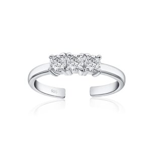 hoops & loops 925 sterling silver cubic zirconia three stone toe ring for women and teen girls