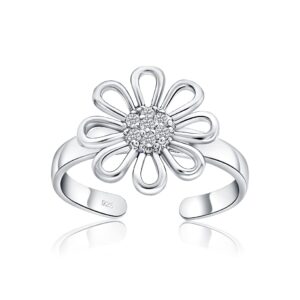 hoops & loops sterling silver cubic zironica flower toe ring