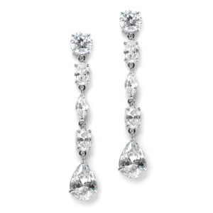 mariell cubic zirconia crystal dangle bridal earrings, 2 inches long, silver cz crystal jewelry for weddings, brides, bridesmaids, mother of the bride