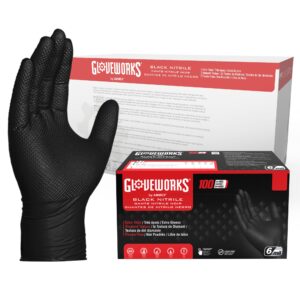 gloveworks hd black nitrile industrial disposable gloves, 6 mil, latex-free, raised diamond texture, x-large, case of 1000