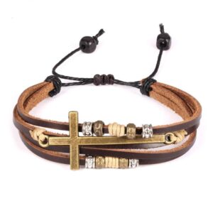 feraco religious cross wrap bracelets women leather christian jewelry for confirmation gifts, adjustable