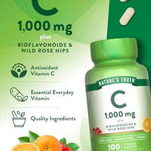 Vitamin C Bioflavonoids & Rose Hips | 1000mg | 100 Caplets | Vegetarian, Non-GMO, Gluten Free | by Nature's Truth