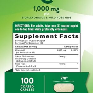 Vitamin C Bioflavonoids & Rose Hips | 1000mg | 100 Caplets | Vegetarian, Non-GMO, Gluten Free | by Nature's Truth