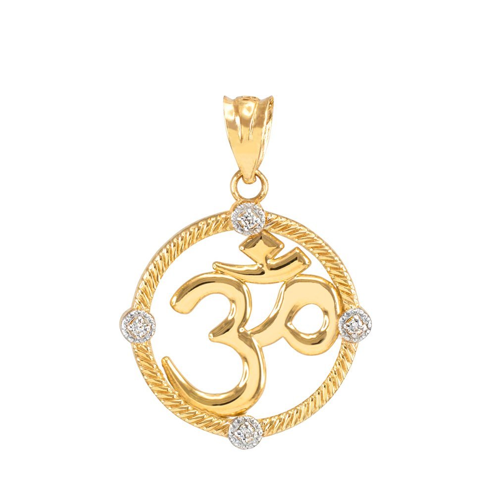 14k Yellow Gold Diamond Roped Medallion Yoga Om Charm Pendant