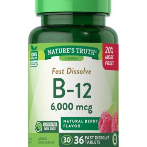 Nature's Truth B12 Vitamin 6000 mcg | 36 Tablets | Fast Dissolve Natural Berry Flavor | Vegetarian, Non-GMO & Gluten Free