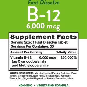 Nature's Truth B12 Vitamin 6000 mcg | 36 Tablets | Fast Dissolve Natural Berry Flavor | Vegetarian, Non-GMO & Gluten Free