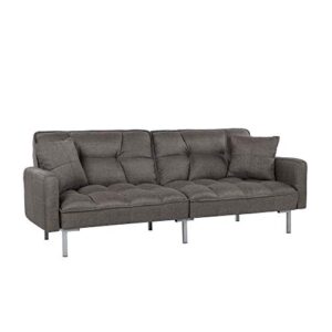 divano roma furniture collection modern plush tufted linen fabric splitback living room sleeper futon (dark grey), small