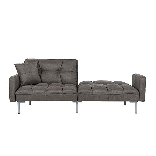 Divano Roma Furniture Collection Modern Plush Tufted Linen Fabric Splitback Living Room Sleeper Futon (Dark Grey), Small