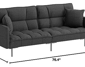 Divano Roma Furniture Collection Modern Plush Tufted Linen Fabric Splitback Living Room Sleeper Futon (Dark Grey), Small