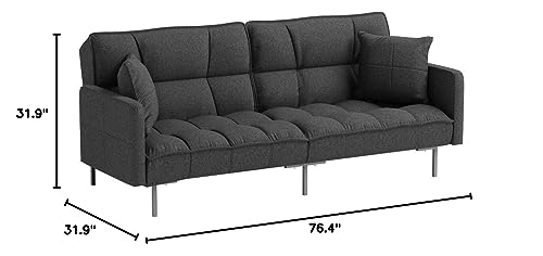 Divano Roma Furniture Collection Modern Plush Tufted Linen Fabric Splitback Living Room Sleeper Futon (Dark Grey), Small