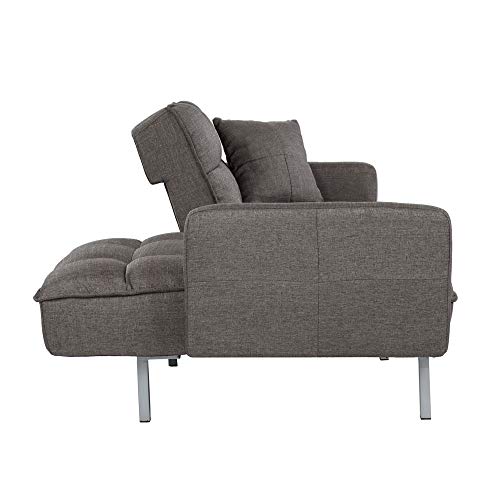 Divano Roma Furniture Collection Modern Plush Tufted Linen Fabric Splitback Living Room Sleeper Futon (Dark Grey), Small