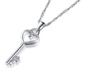 forfamilyltd key to her heart petite skeleton key pendant necklace in sterling silver, 18''