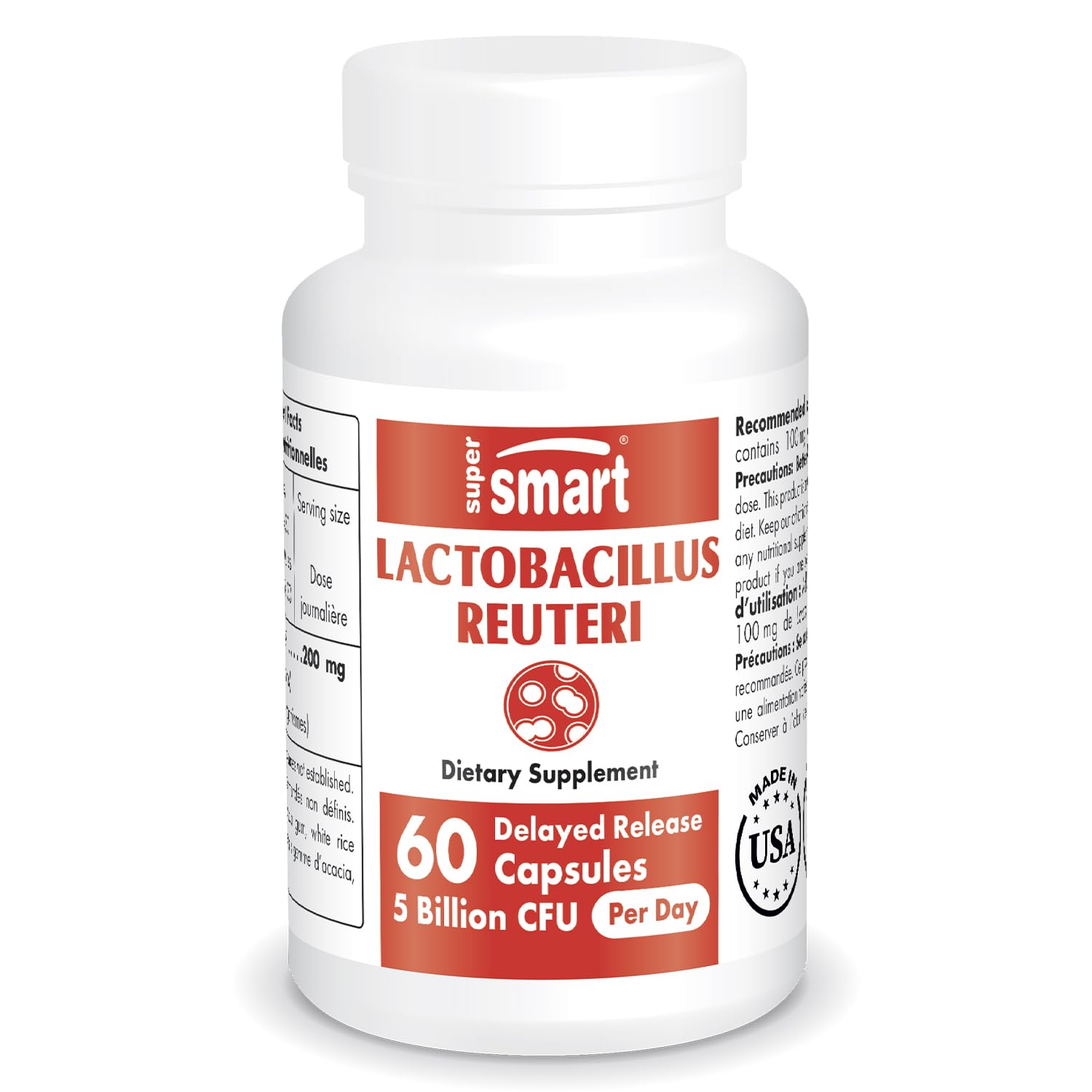 Supersmart - Lactobacillus Reuteri 5 Billion CFU per Day - Probiotic Supplement | Non-GMO & Gluten Free - 60 DR Capsules