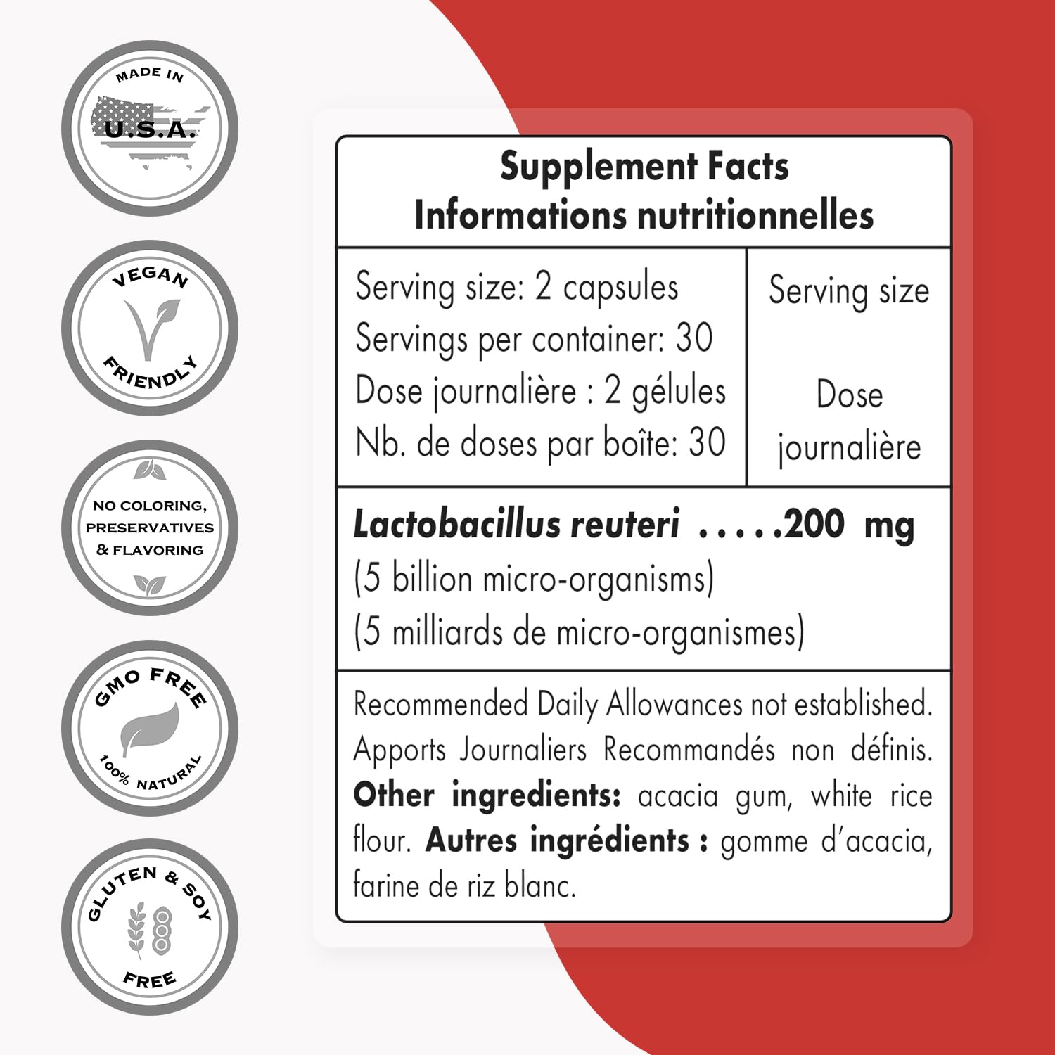 Supersmart - Lactobacillus Reuteri 5 Billion CFU per Day - Probiotic Supplement | Non-GMO & Gluten Free - 60 DR Capsules