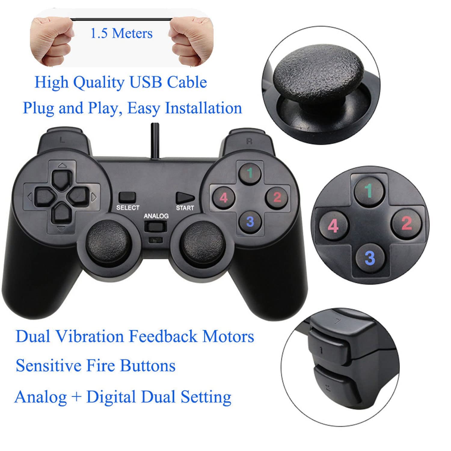 USB Wired Game Controller for Windows PC/Raspberry Pi Remote Controller Gamepad Gaming Joystick Dual Vibration Joypad for Laptop Desktop Computer(Windows 11/10/8/7) & Steam/Roblox/RetroPie/RecalBox