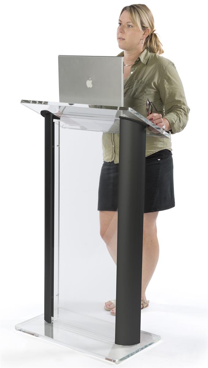 Displays2go Acrylic Podium, Aluminum Sides, Acrylic Front Panel, Black (LECTALACB)