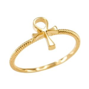 dainty 10k yellow gold egyptian ankh cross ring (size 11)