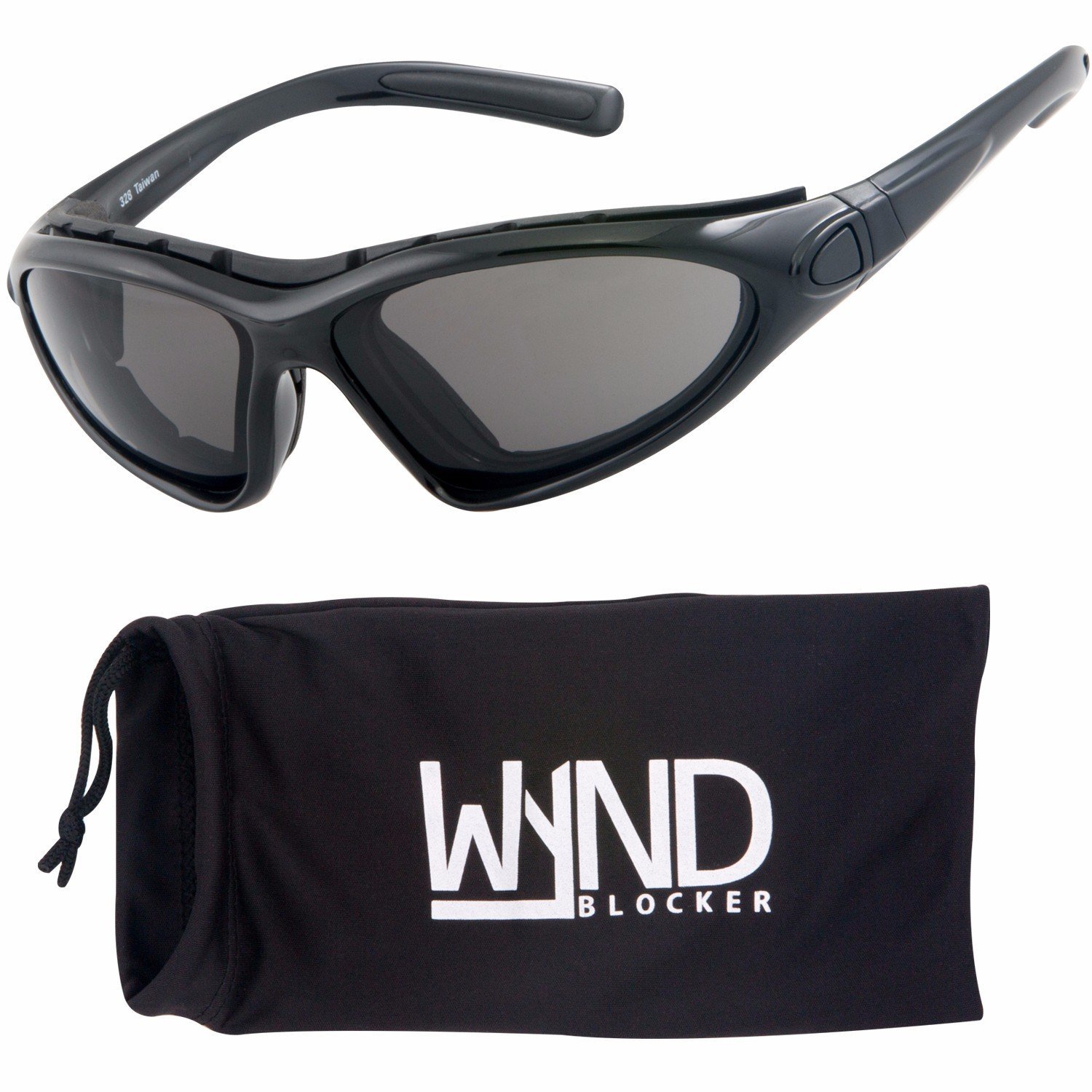 WYND Blocker Vert Motorcycle & Boating Sports Wrap Around Polarized Sunglasses (Black/Smoke Lens)