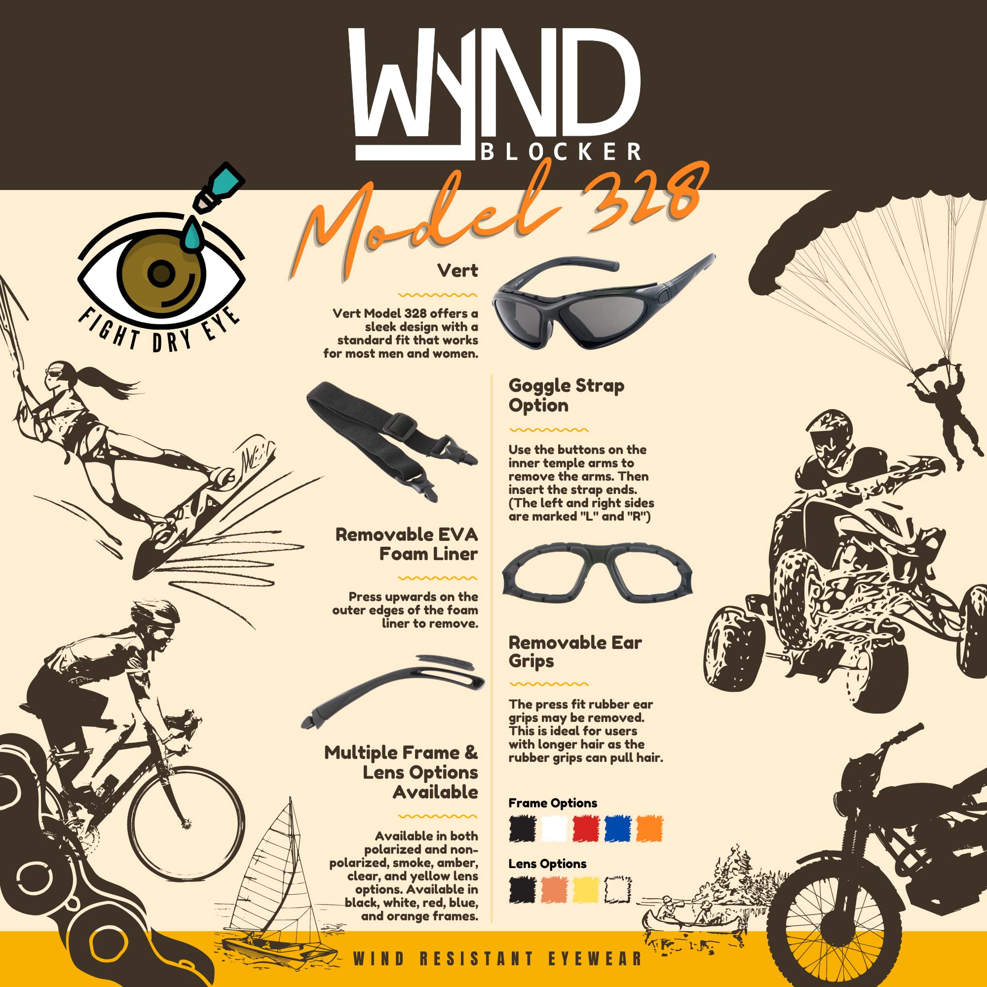 WYND Blocker Vert Motorcycle & Boating Sports Wrap Around Polarized Sunglasses (Black/Smoke Lens)