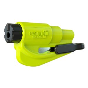 resqme the original emergency keychain car escape tool, 2-in-1 seatbelt cutter and window breaker, made in usa, safety yellow-compact emergency hammer