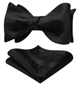 hisdern mens black bow ties floral paisley self bow ties for men formal woven silk pocket square set with gift box for wedding