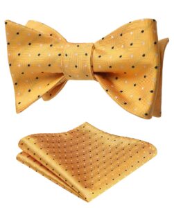 hisdern bowties men polka dot self tie bow ties and pocket square set yellow classic formal business tuxedo bowtie handkerchief for wedding party