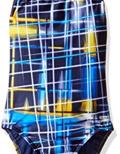 Speedo Girl's Swimsuit One Piece PowerFlex Flyback Striped Youth Team Colors - Manufacturer Discontinued