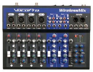 vocopro wirelessmix-2 all-in-one live sound / karaoke mixer with 2 uhf wireless mics & sd audio recorder