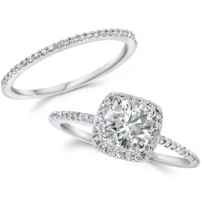 1ct diamond engagement ring cushion halo wedding ring set 14k white gold - size 4