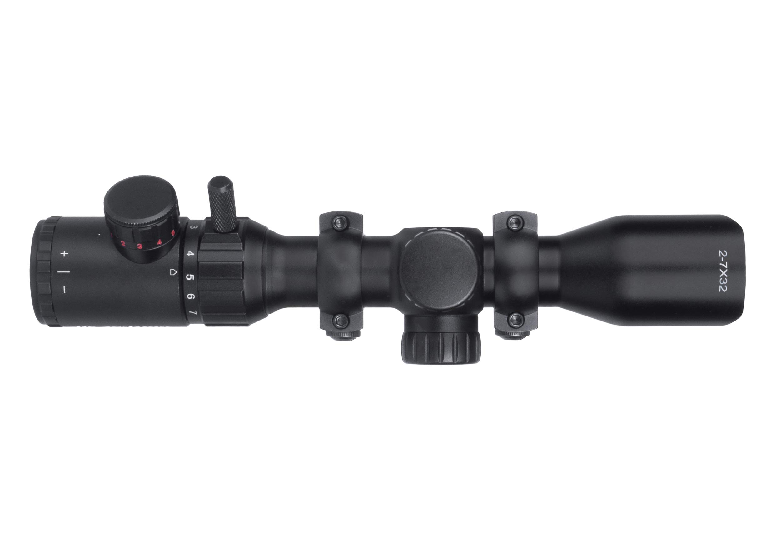 Monstrum 2-7x32 Rifle Scope with Rangefinder Reticle and Medium Profile Scope Rings | Black