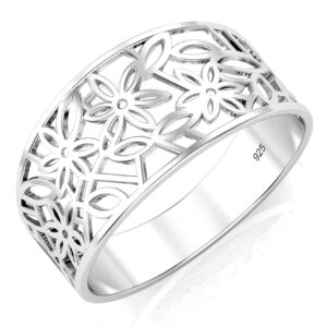 metal factory sz 8 sterling silver 925 victorian leaf filigree ring w/rhodium plating