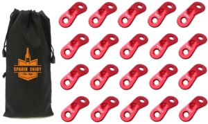 sparik enjoy (tm 20 pcs ultralight aluminum guyline cord adjuster hole big for tent pegs camping hiking backpacking outdoor activity come with pouch (red)