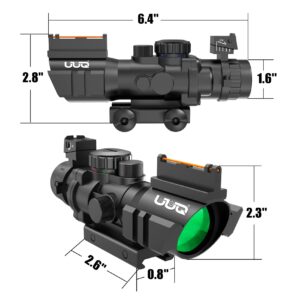 UUQ Prism 4x32 Red/Green/Blue Triple Illuminated Rapid Range Reticle Rifle Scope W/Top Fiber Optic Sight and Weaver Slots