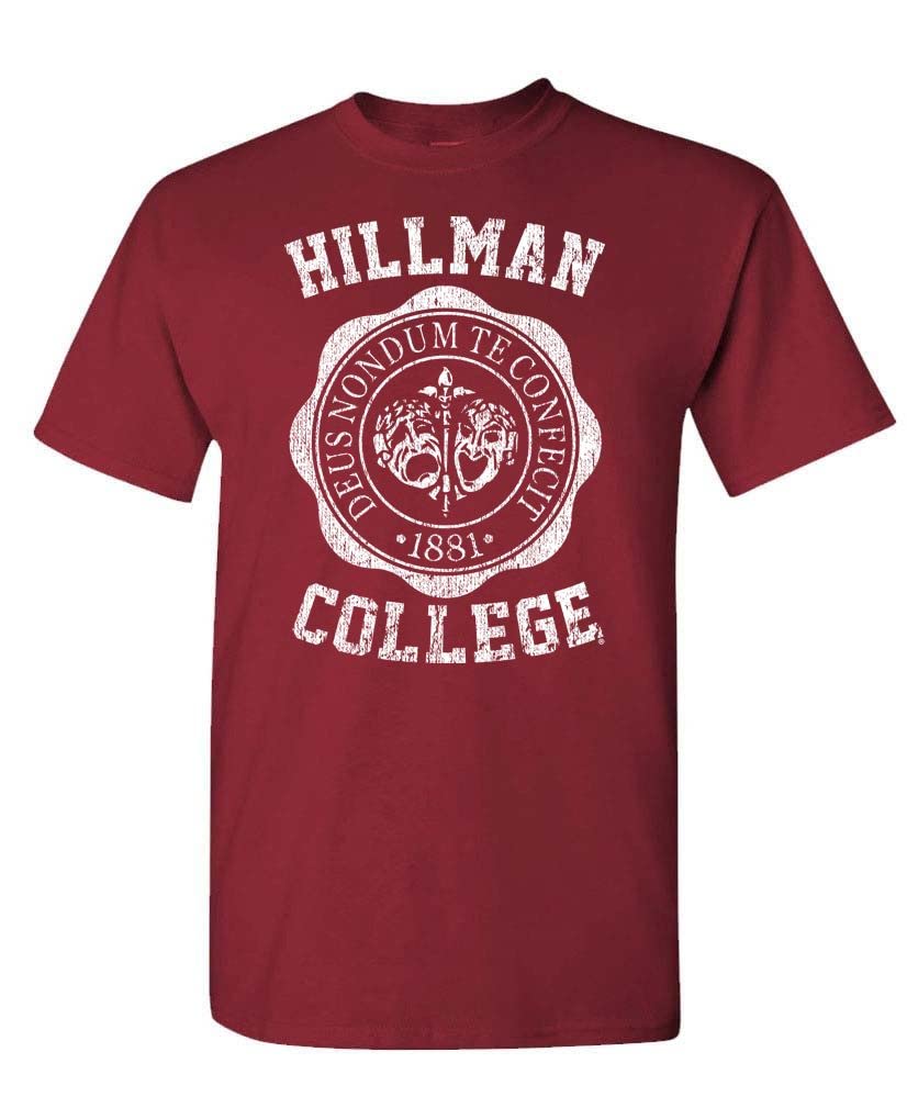 The Goozler HILLMAN COLLEGE - retro 80s sitcom tv - Mens Cotton T-Shirt, M, Maroon