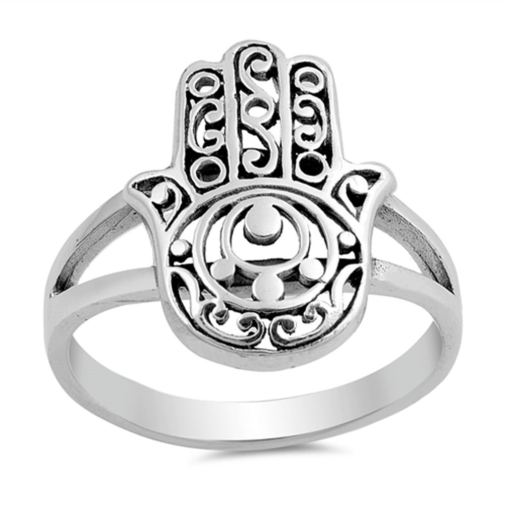 Filigree Hand of God Hamsa Ring New .925 Sterling Silver Band Size 8