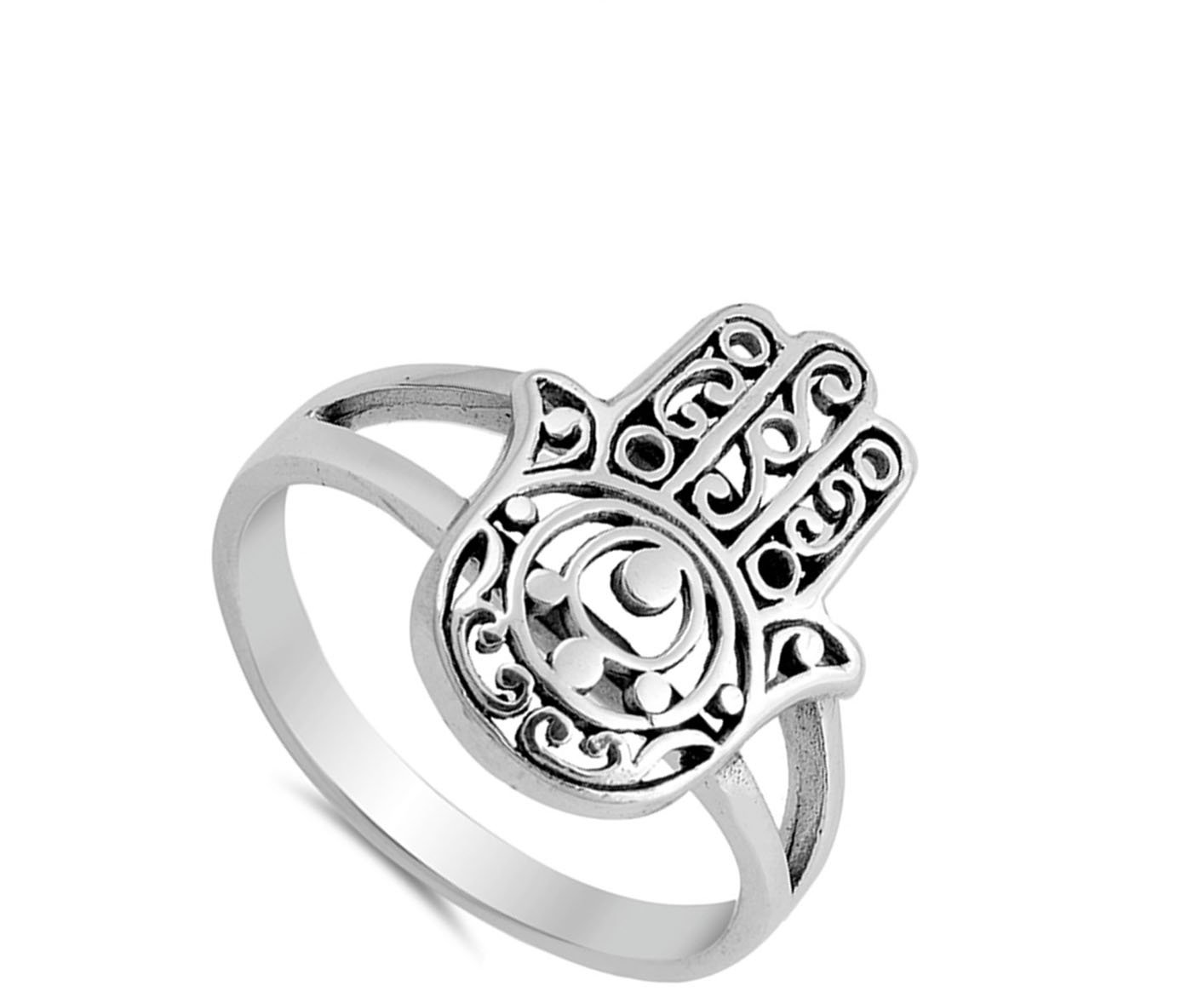 Filigree Hand of God Hamsa Ring New .925 Sterling Silver Band Size 8