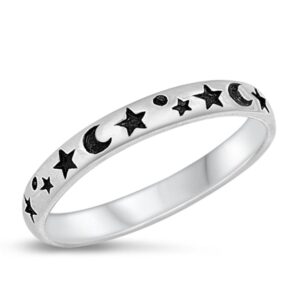 moon star universe boho ring new .925 sterling silver size 9