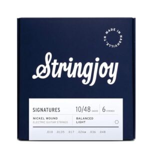 stringjoy bal10 signatures nickel electric guitar strings, 10-48 balanced light gauge, best guitar strings for enhanced tone, electric 6 string set