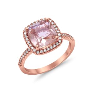 blue apple co. sterling silver halo solitaire ring rose tone rhodium pl cushion cut simulated morganite clear cz accent