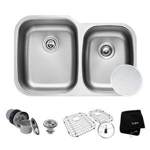 kraus outlast microshield scratch-resist stainless steel undermount 60/40 double bowl sink, 32" 16 gauge, premier series kbu24e