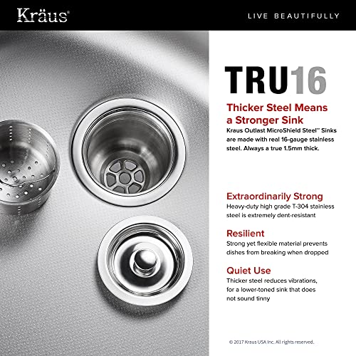 KRAUS Outlast MicroShield Scratch-Resist Stainless Steel Undermount 60/40 Double Bowl Sink, 32" 16 Gauge, Premier Series KBU24E