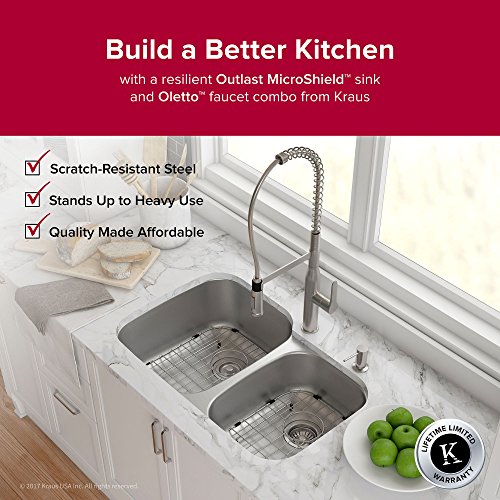 KRAUS Outlast MicroShield Scratch-Resist Stainless Steel Undermount 60/40 Double Bowl Sink, 32" 16 Gauge, Premier Series KBU24E