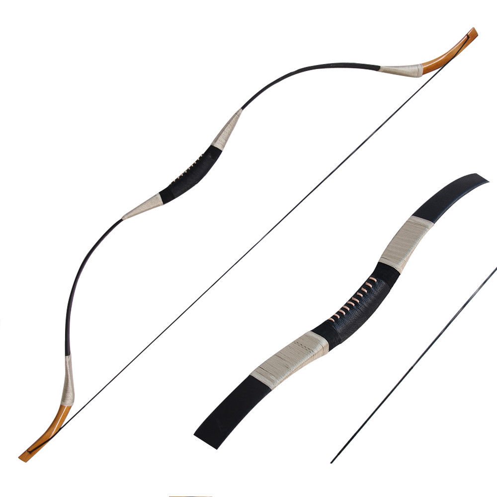 IRQ Traditional Handmade Recurve Bow 30-65lbs Set, Pigskin Longbow Mongolian Horsebow Archery Hunting Target Bow for Adults Outdoor Hunting Competition Training Game Left or Right Hand Recurve Bows