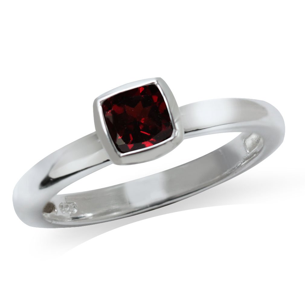 Silvershake Cushion Cut Garnet 925 Sterling Silver Stack Stackable Solitaire Ring Size 7