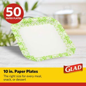 Glad Tabletop Square Disposable Paper Plates for All Occasions | Soak Proof, Cut Proof, Microwaveable Heavy Duty Disposable Plates | 50 Count (Pack of 1),Green